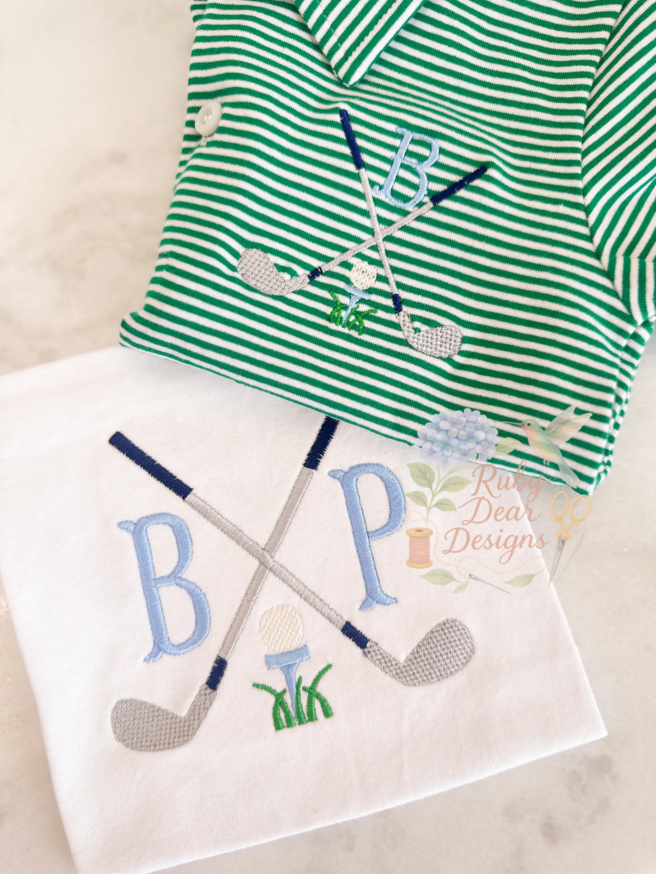 Golf Clubs With Ball and Tee Satin and Fill Stitch Machine Embroidery ...