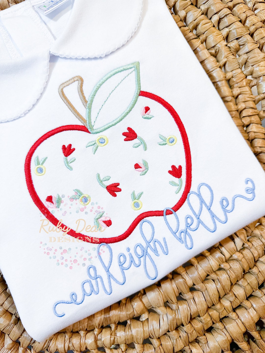 Apple With Florals Heirloom Satin Machine Embroidery Design - Etsy