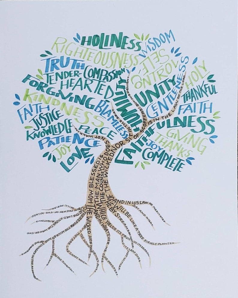 A Tree Firmly Planted Word Art Print, Psalm 1 and Fruit of the Spirit ...