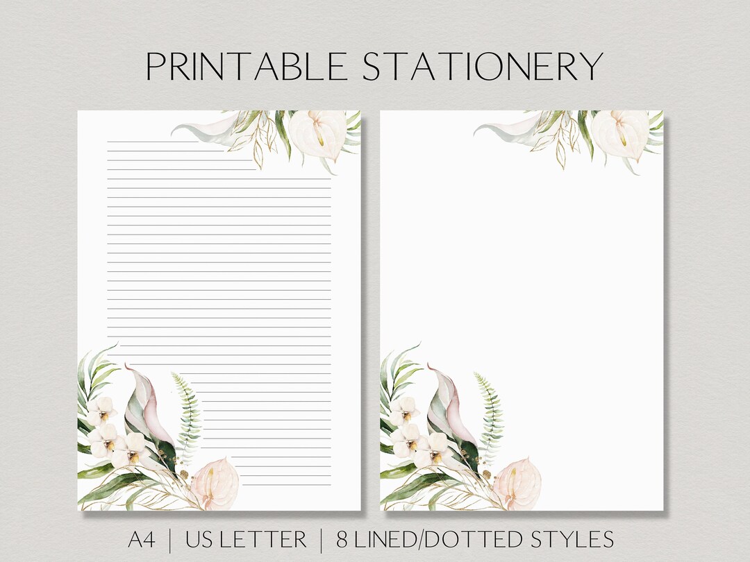 Floral Printable Stationery, Printable Lined Paper, Boho Floral Paper ...