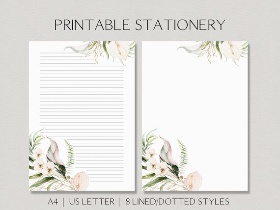 Floral Printable Stationery Printable Lined Paper Boho | Etsy