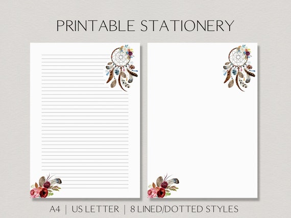 Boho Printable Stationery Printable Lined Paper Boho Floral | Etsy