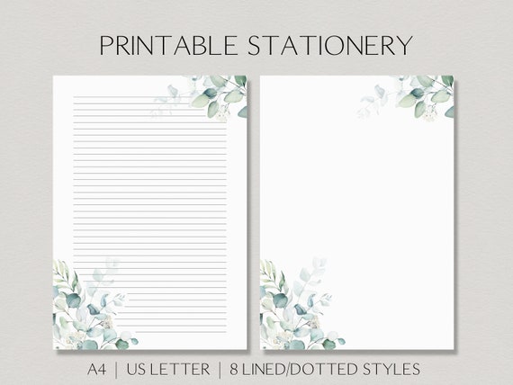 Eucalyptus Printable Paper Eucalyptus Lined Note Paper | Etsy