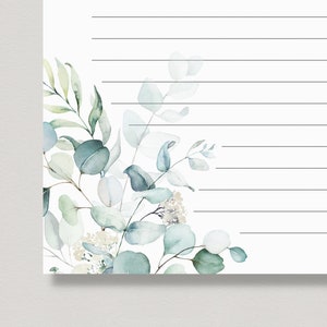 Eucalyptus Printable Paper, Eucalyptus Lined Note Paper, Eucalyptus ...
