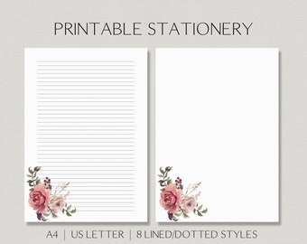 Floral Printable Stationery, Printable Lined Paper, Boho Floral Paper ...
