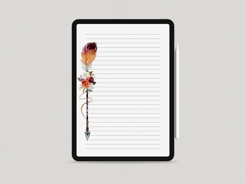 Boho Printable Paper Boho Arrow Lined Note Paper Boho | Etsy