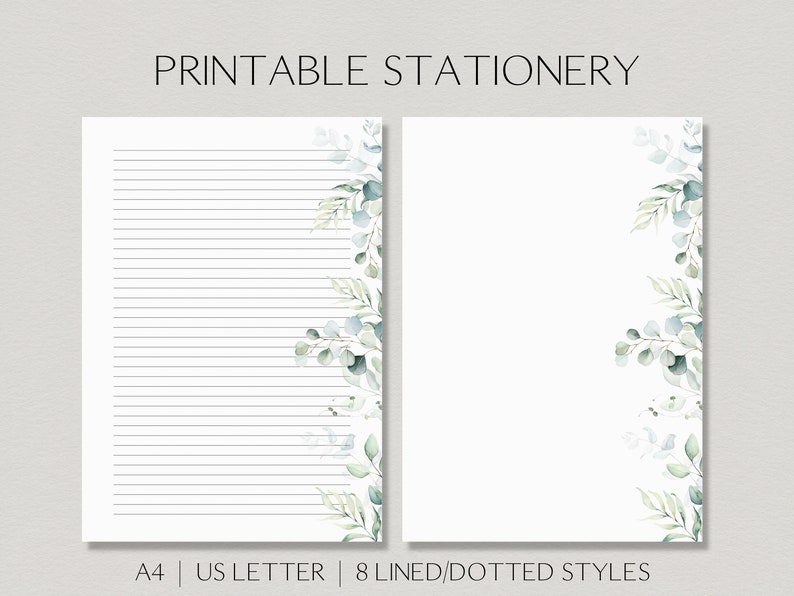 Eucalyptus Printable Paper Bundle, Stationery Set, Printable Stationery ...
