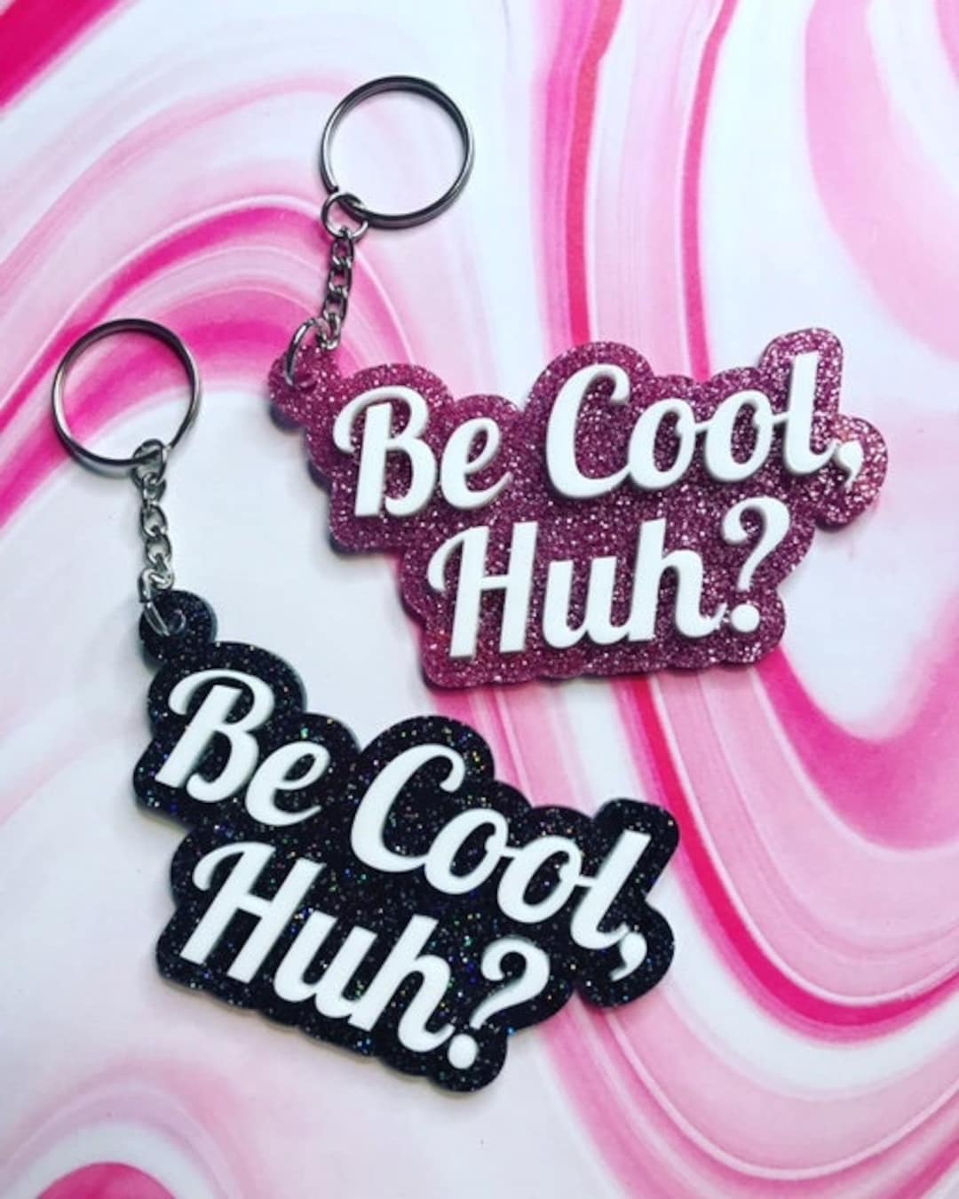 Grease Keychain Danny Zuko Be Cool Huh Be Cool Keychain Pink Glitter ...