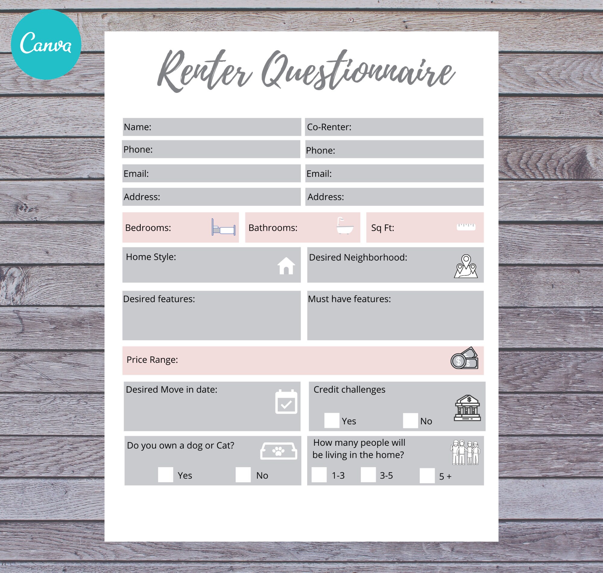 Home Renter Questionnaire, Renter Questionnaire for Realtors, Realtor ...