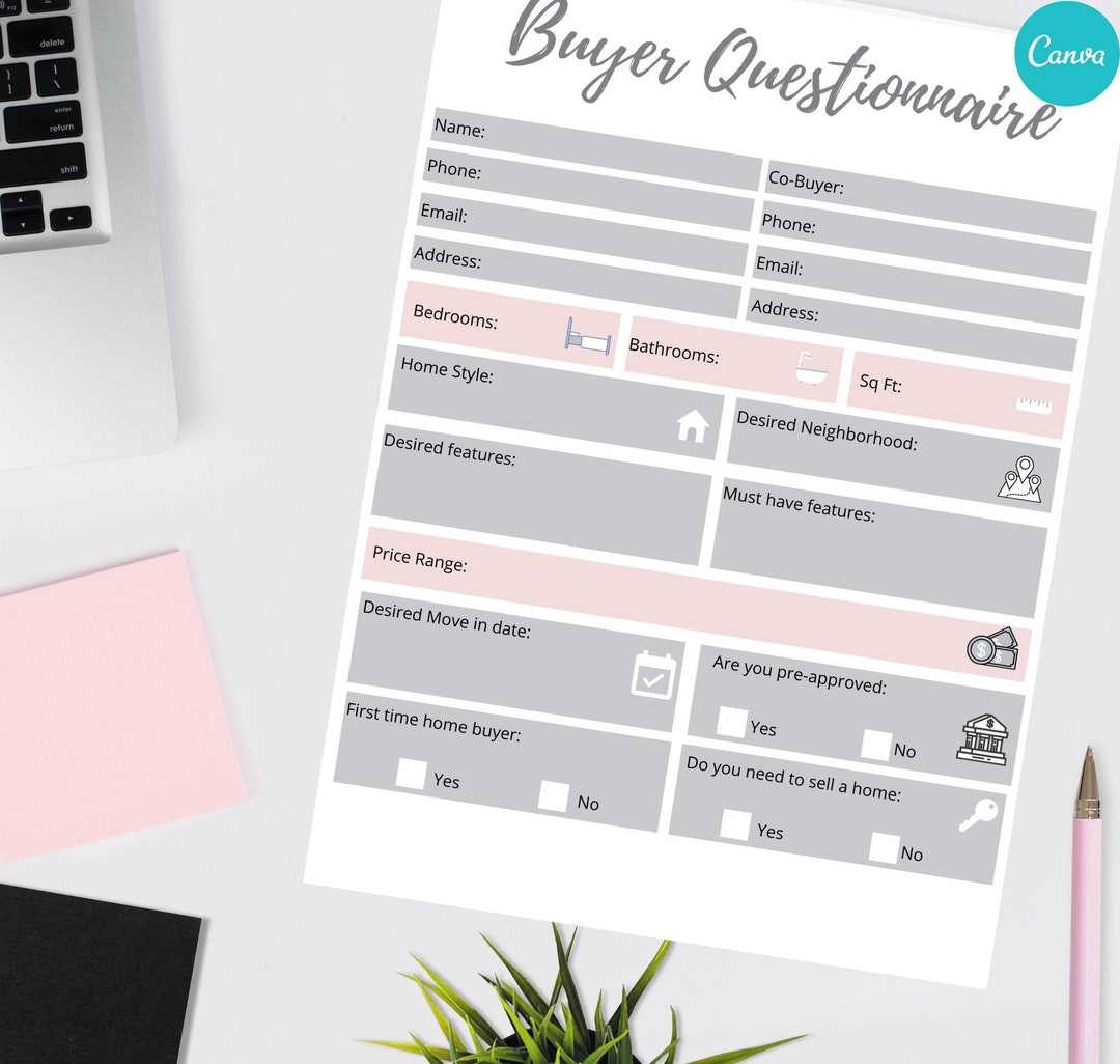 Home Buyer Questionnaire, Real Estate Buyer Questionnaire for Realtors ...