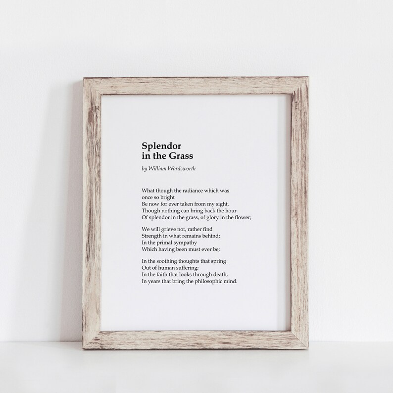 Splendour in the Grass William Wordsworth poem printable | Etsy