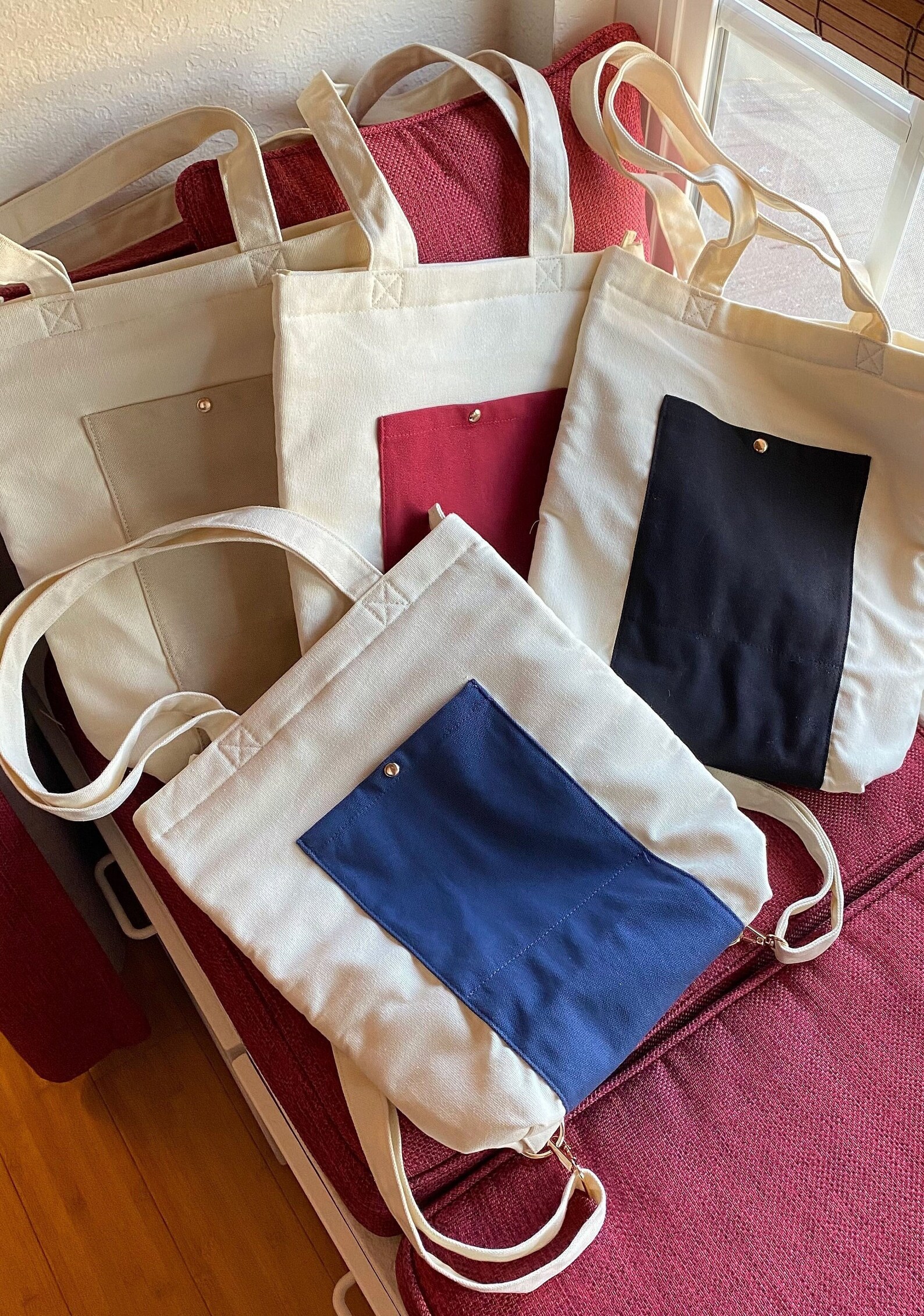 Blue Tote Backpack Tote Bag Purse With Pockets, Convertible Canvas ...
