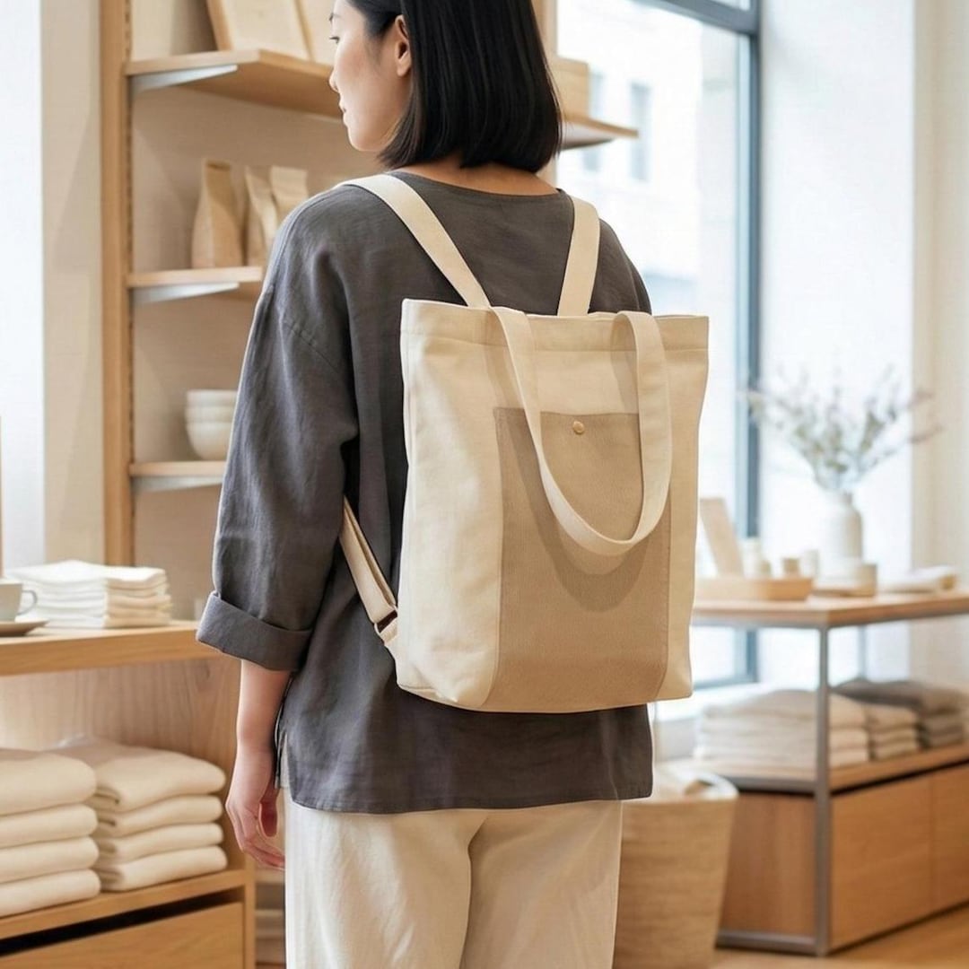 Convertible Canvas Backpack Tote Bag With Free Pouch Set | Commuter ...