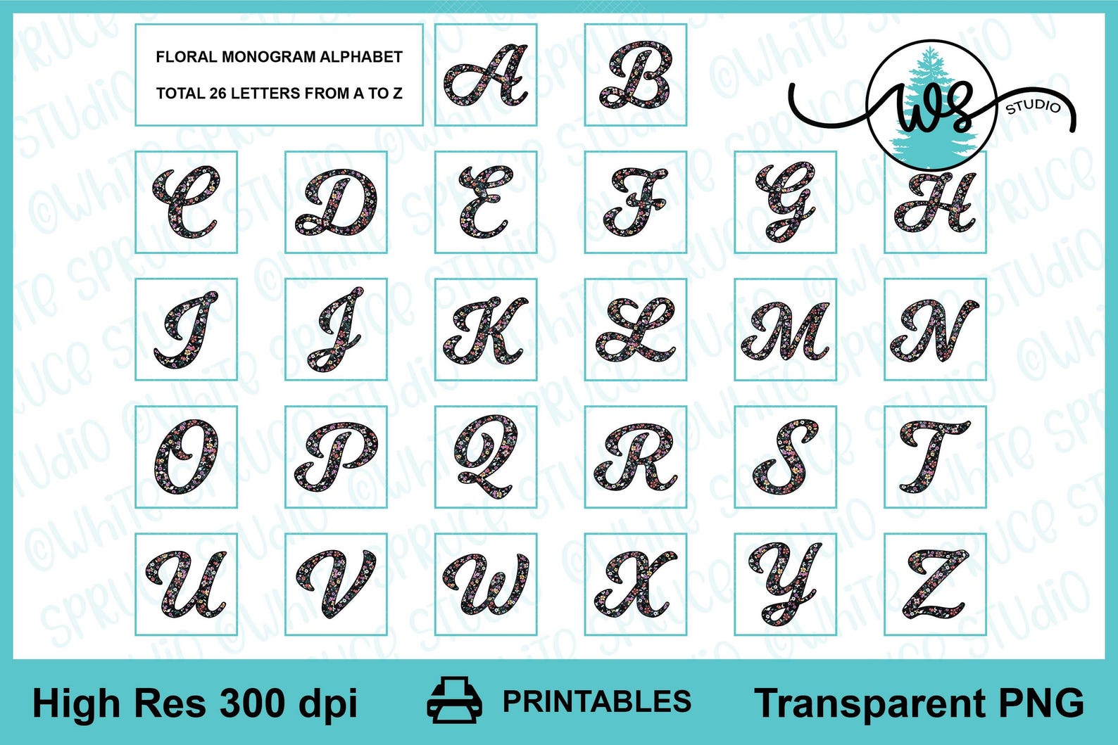 Floral Alphabet Letters: Printable PNG Clipart Bundle - Etsy