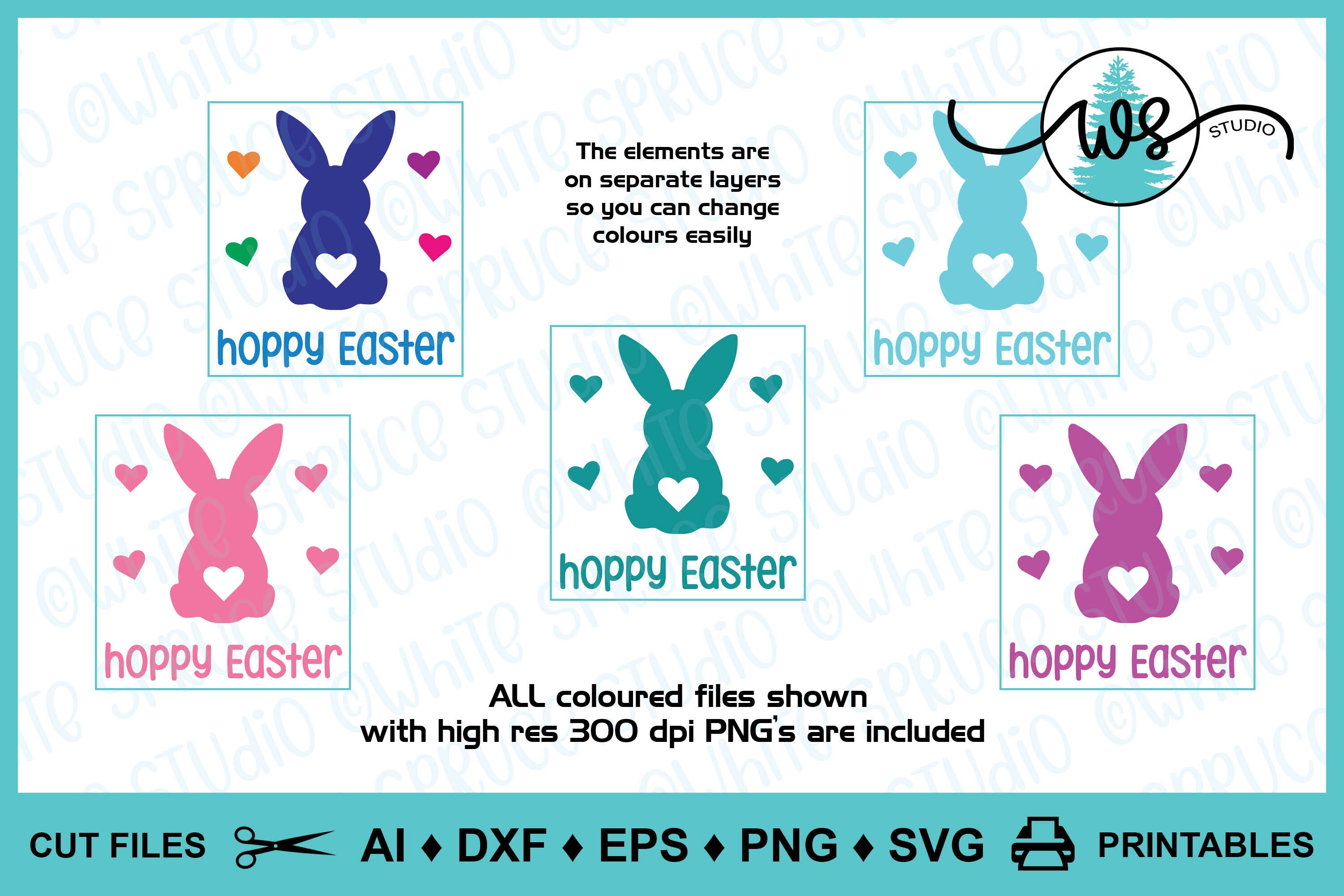 Easter Bunny SVG: Hoppy Easter Hearts Clip Art (digital Download) - Etsy