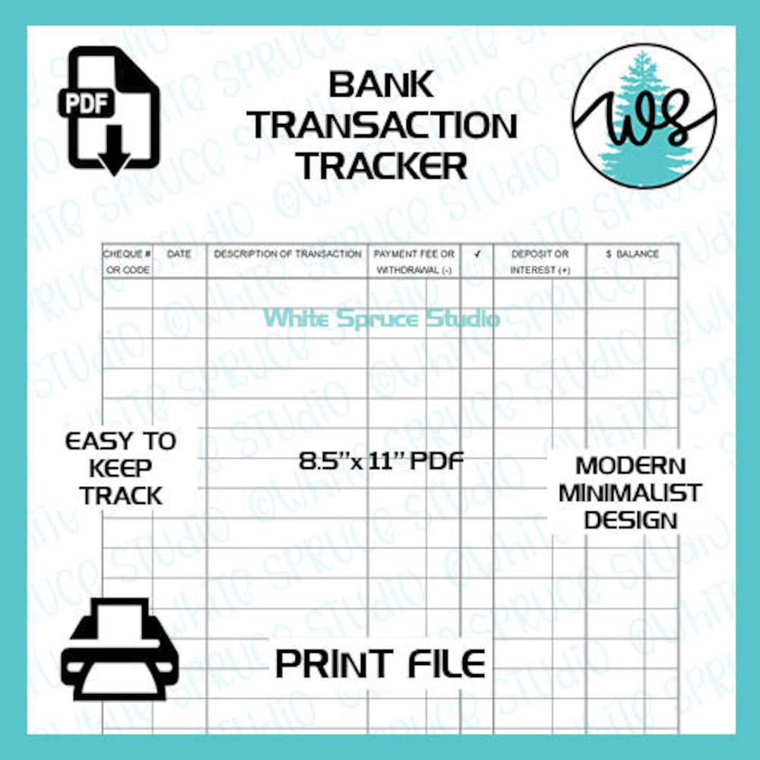 Printable Bank Transaction Tracker, Checkbook Register PDF, Check ...