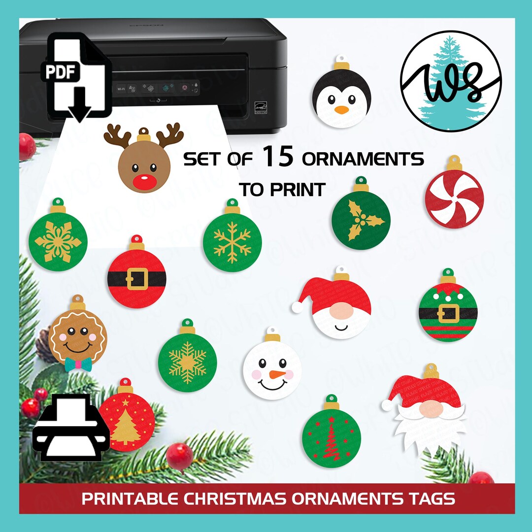 Printable Christmas Ornament Tags Bundle, Holiday DIY Gift Tags PDF Set ...