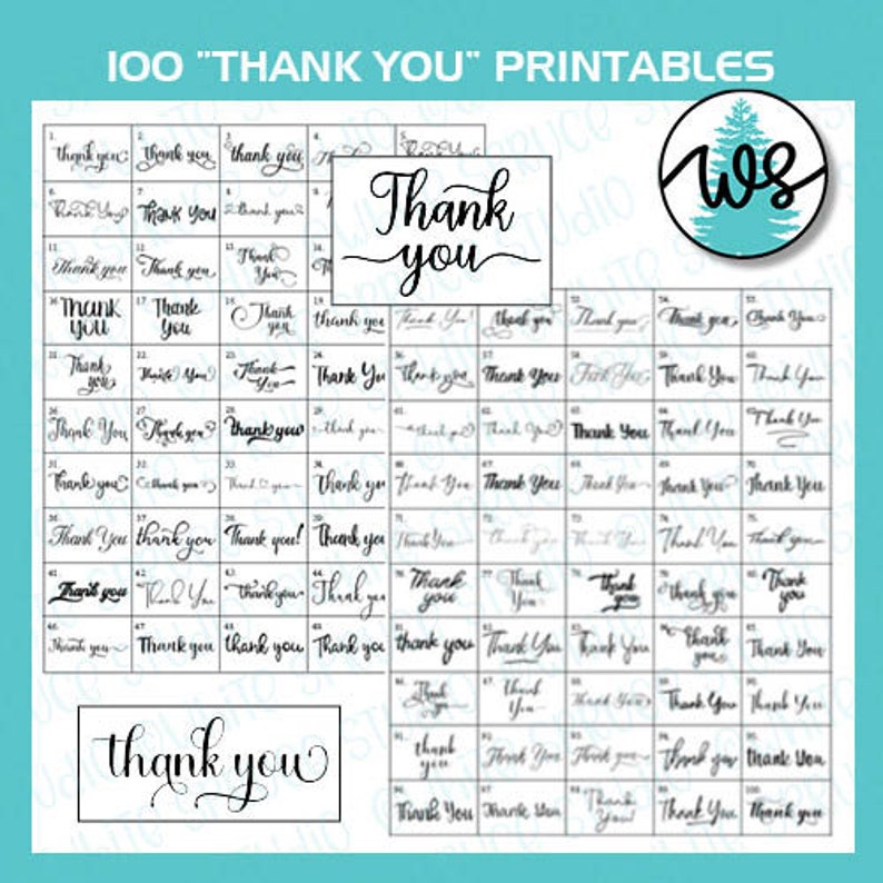 100 Thank You Printables Bundle: Transparent PNG Files (digital ...