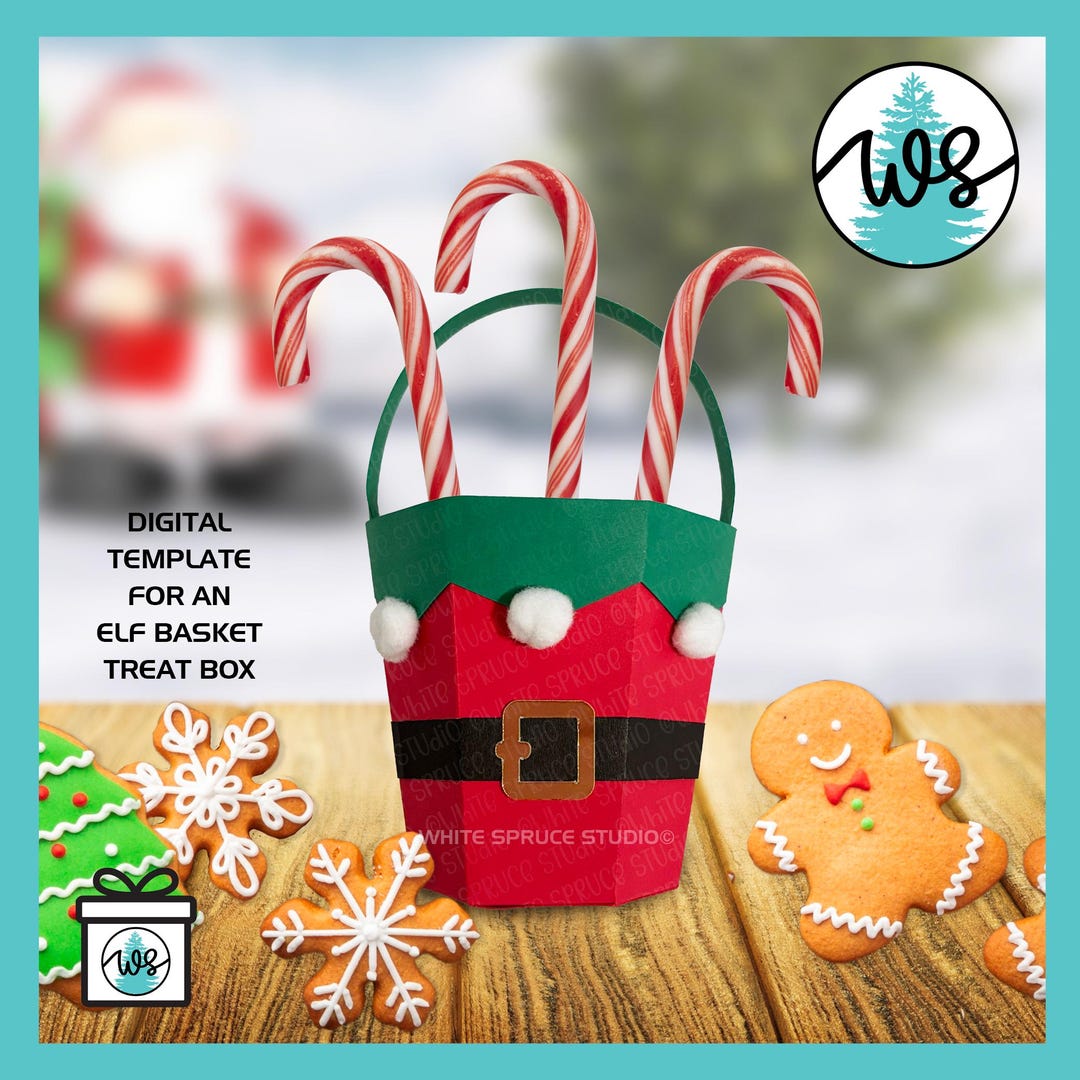 Elf Basket Treat Box SVG Template, 3D Christmas Paper Gift Box Digital ...