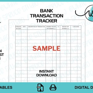 Printable Bank Transaction Tracker, Checkbook Register PDF, Check ...