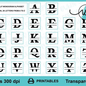 Monogram Alphabet Clipart Bundle: Split Letter SVG, Printable PNG ...