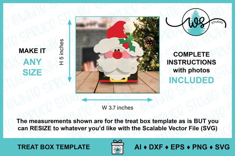 Santa Treat Box SVG Template: 3D Christmas Paper Gift Box (digital ...