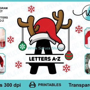 Christmas Alphabet Clipart Bundle: Santa Hat Antler Letters (PNG ...