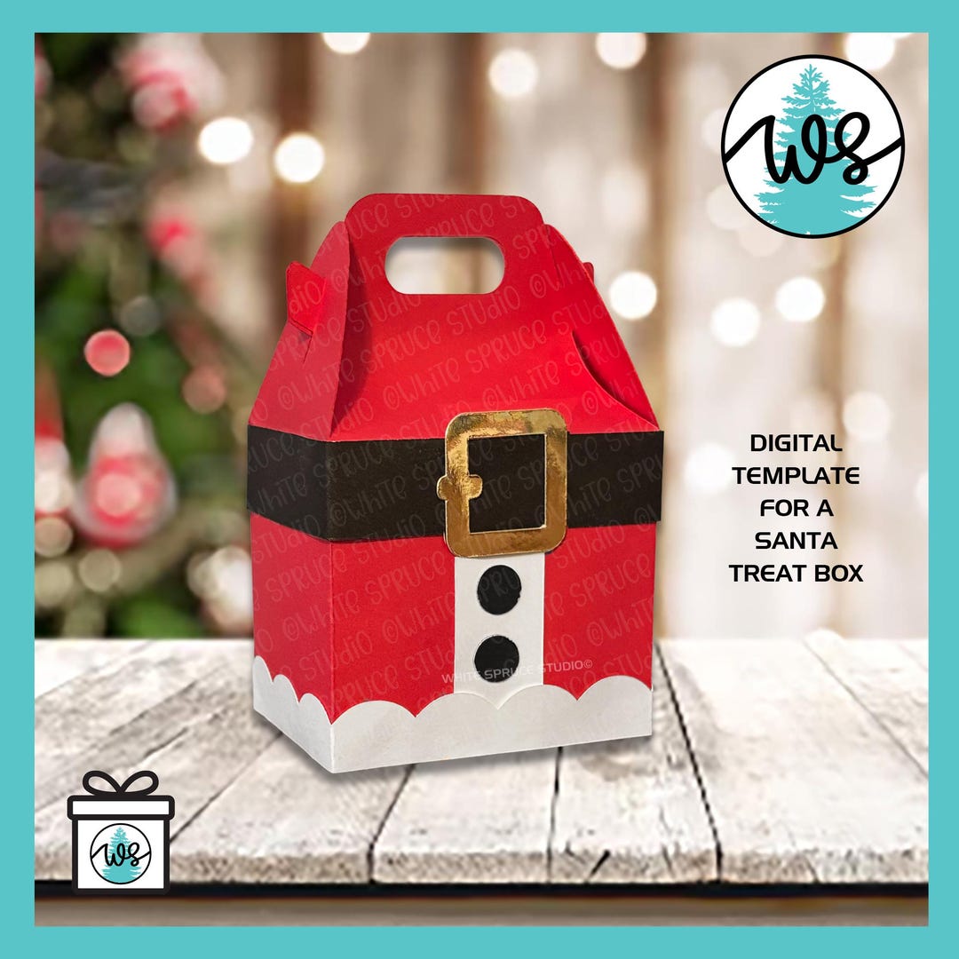 Santa Treat Box SVG Template, 3D Christmas Paper Gift Gable Box ...
