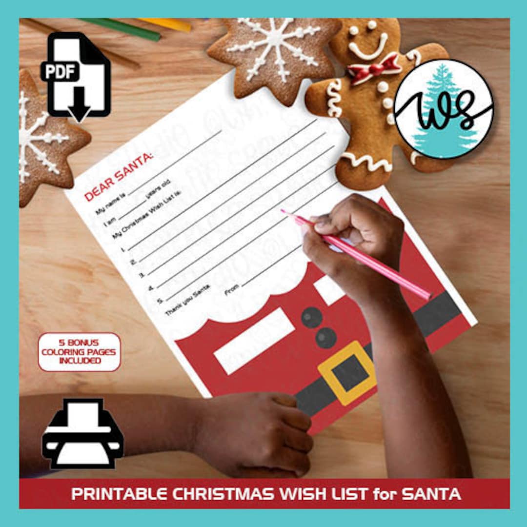 Letter to Santa, Christmas Wish List Printable, Children's Christmas ...