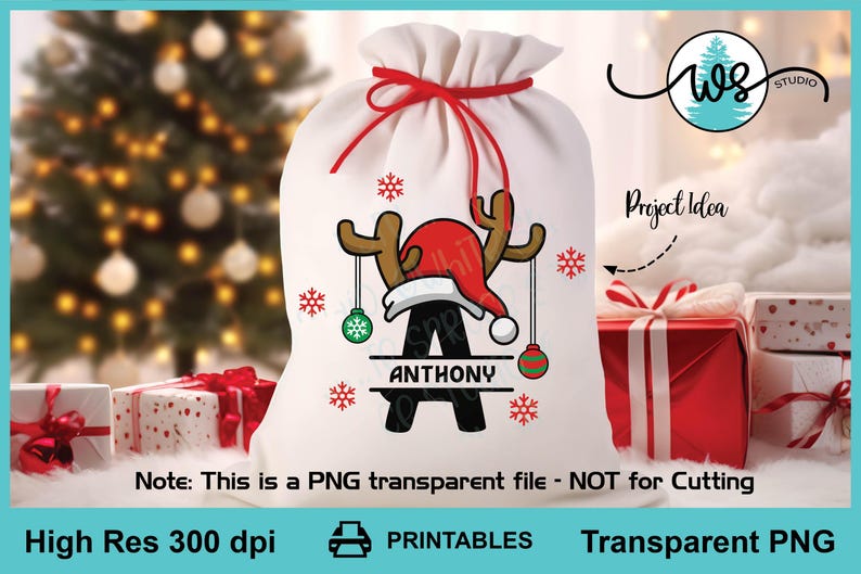 Christmas Alphabet Clipart Bundle: Santa Hat Antler Letters (PNG ...
