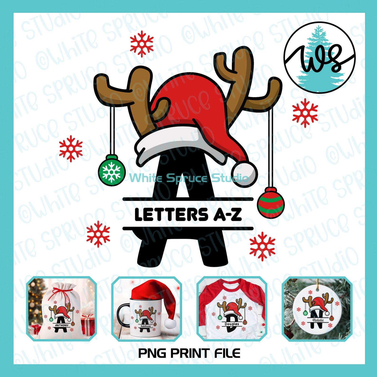 Christmas Alphabet Clipart Bundle: Santa Hat Antler Letters (PNG ...
