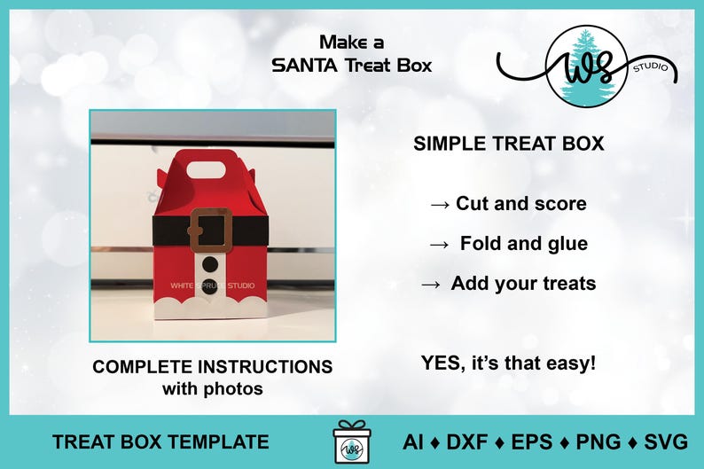 Santa Treat Box SVG Template, 3D Christmas Paper Gift Gable Box ...