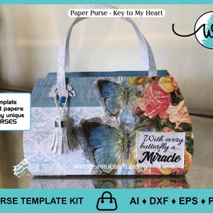 3D Paper Purse Template, Digital Paper, Paper Purse Gift Box, 3D Treat ...