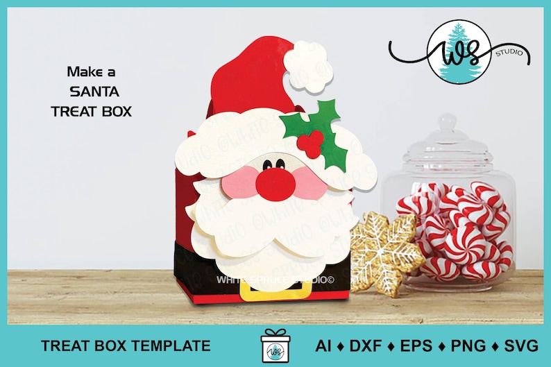 Santa Treat Box SVG Template: 3D Christmas Paper Gift Box (digital ...