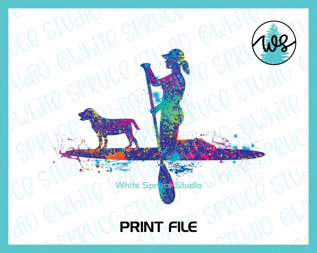 SUP Woman With Dog Print, Sup Sublimation, Stand up Paddle PNG, Woman ...