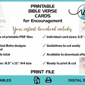 Printable Encouragement Bible Cards, Boho Print, Positive Affirmation ...