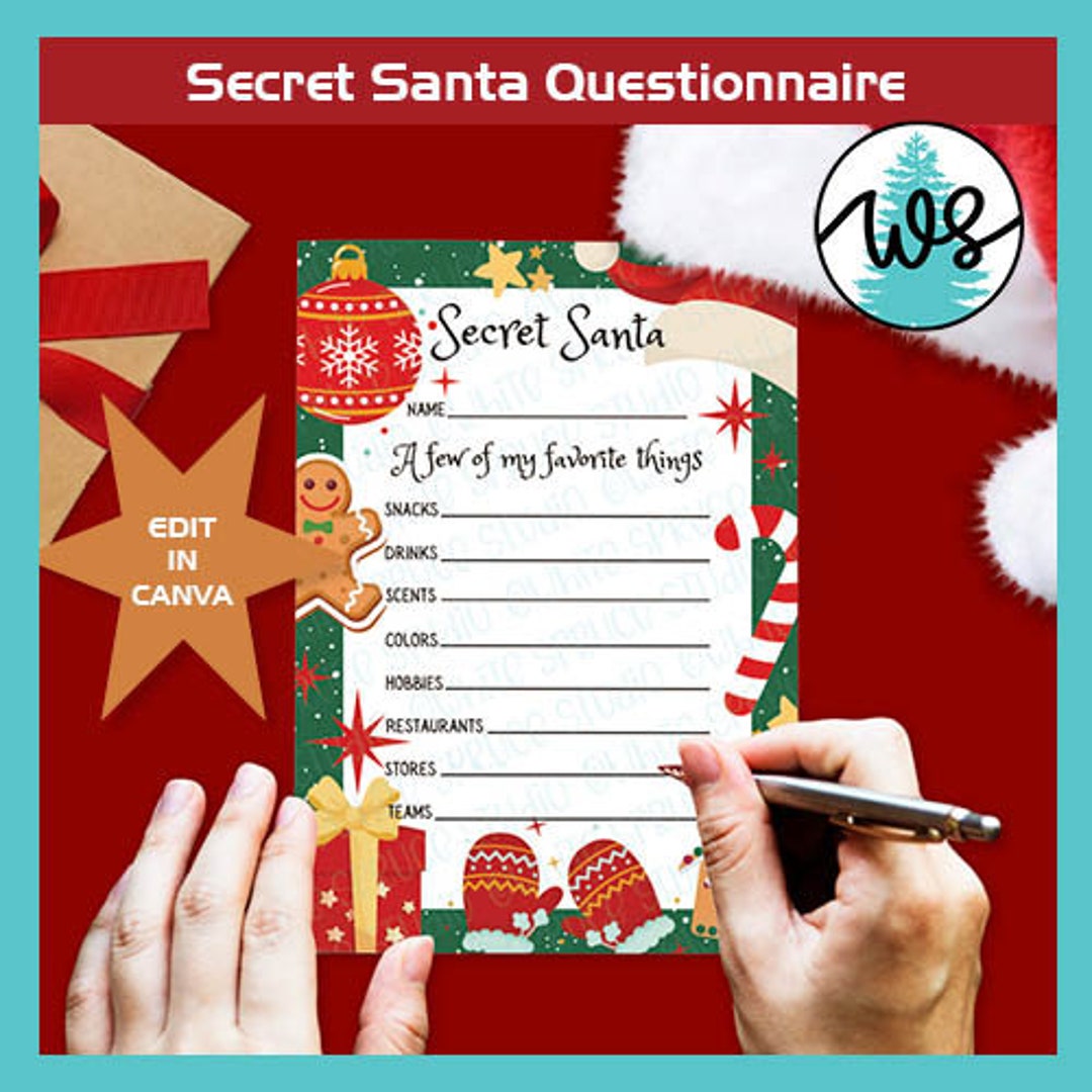 Printable Secret Holiday Gift Exchange Questionnaire, Christmas Wish ...