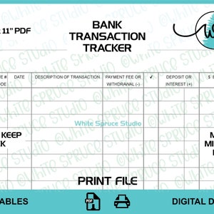 Printable Bank Transaction Tracker, Checkbook Register PDF, Check ...