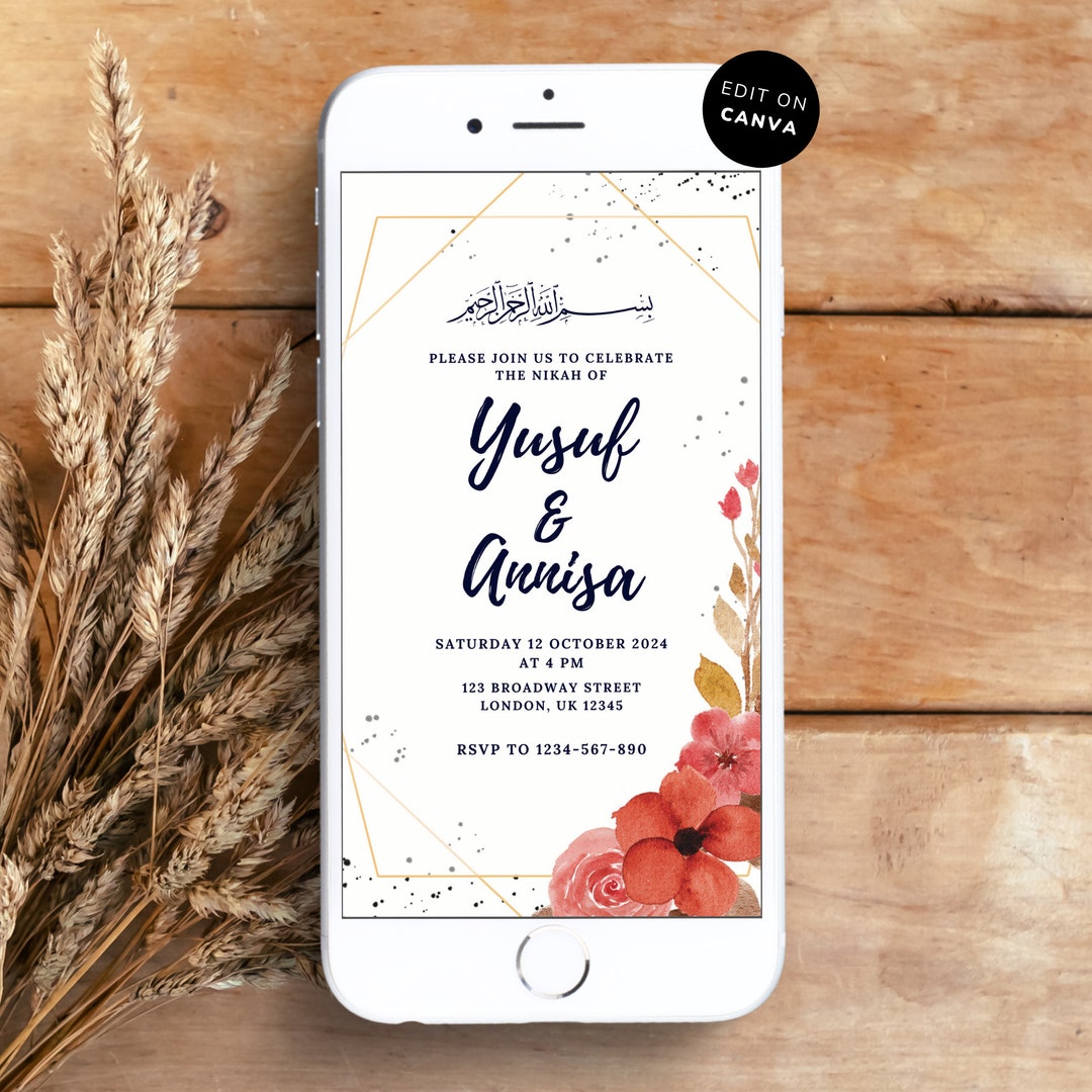 Editable Electronic Paperless Muslim Wedding Invitation Canva, Digital ...