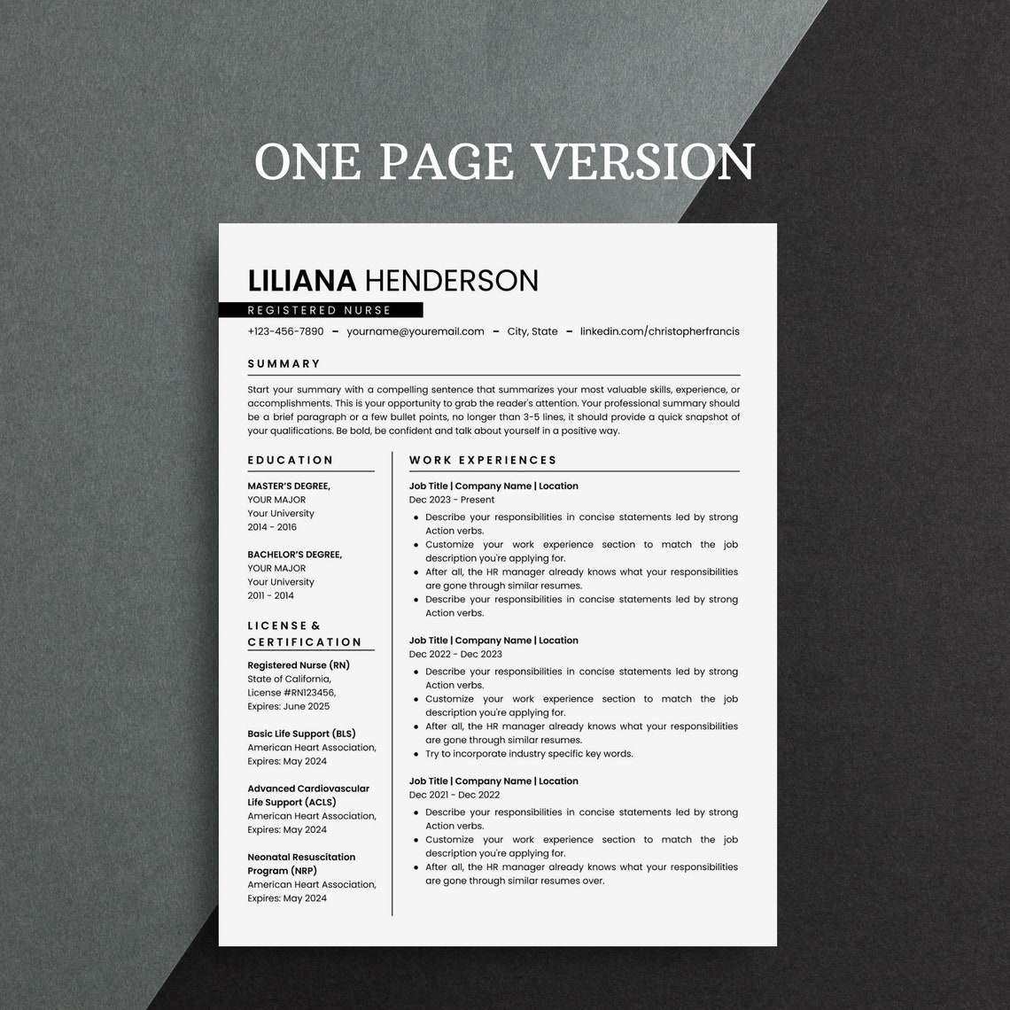 Nurse Resume Template Google Docs, Nursing Word Resume, Nurse CV ...
