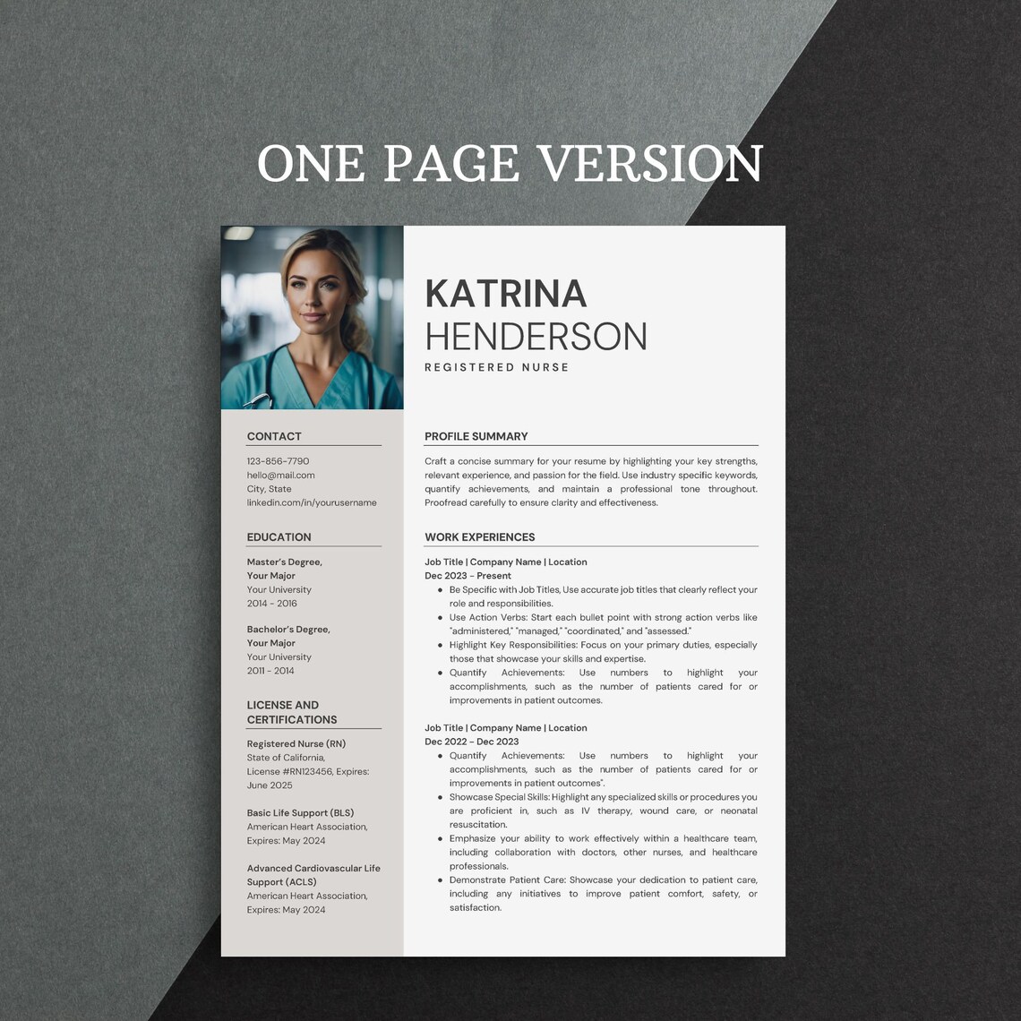 Nurse Resume Template Google Docs, Nursing Word Resume, Registered ...