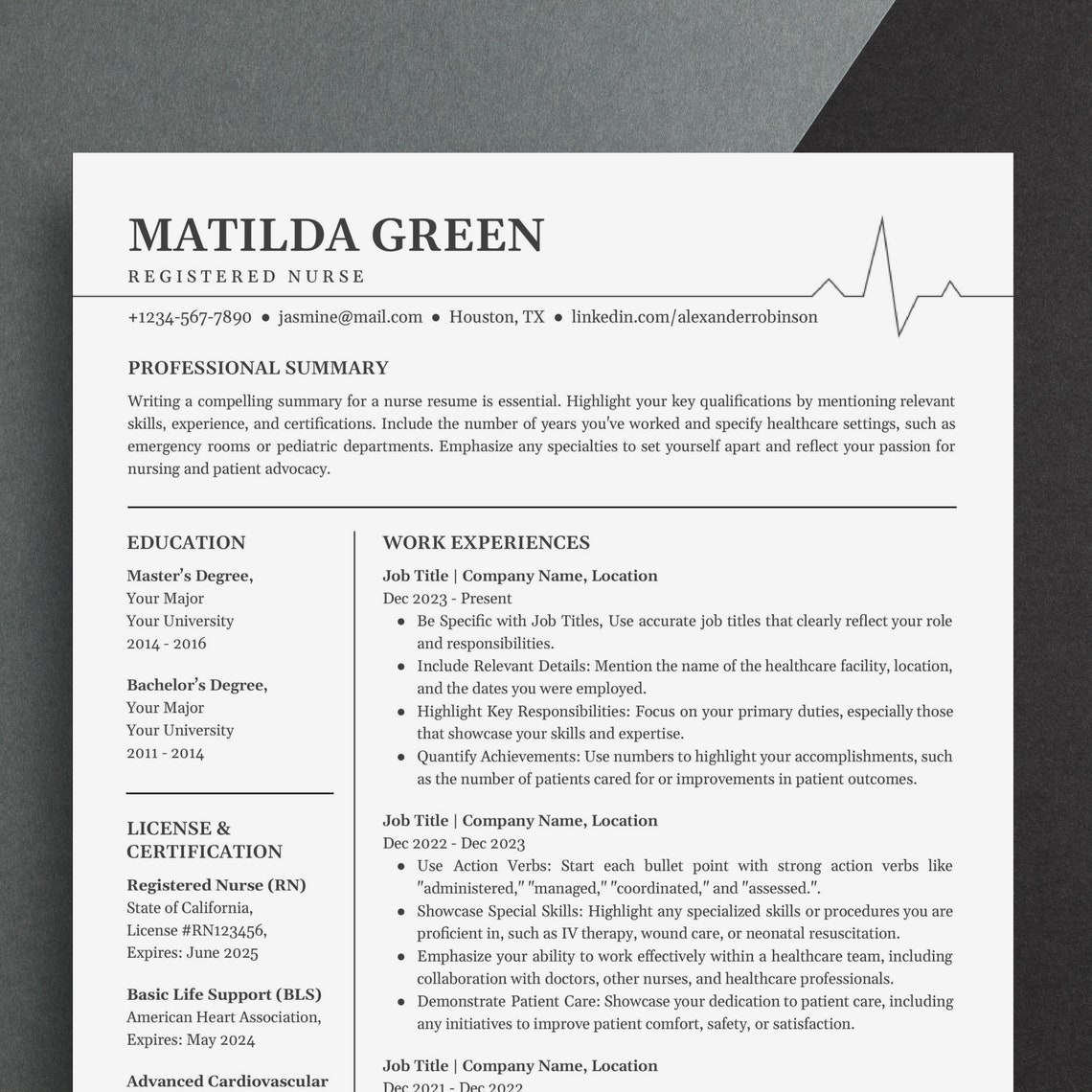 Nurse Resume Template Google Docs, Nursing Word Resume, Professional ...