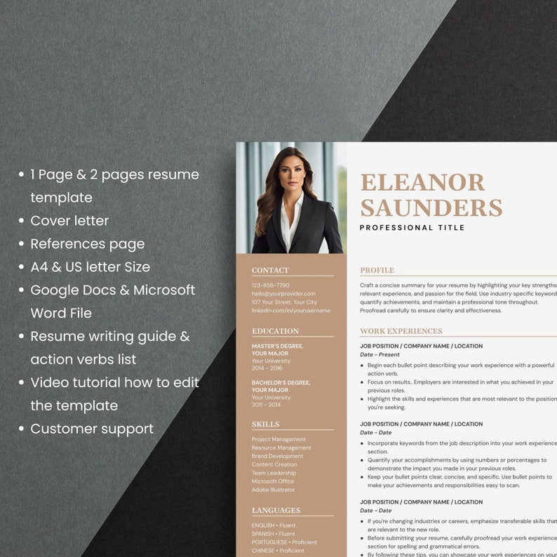 Google Docs Resume Template, Microsoft Word Resume, Professional Modern ...