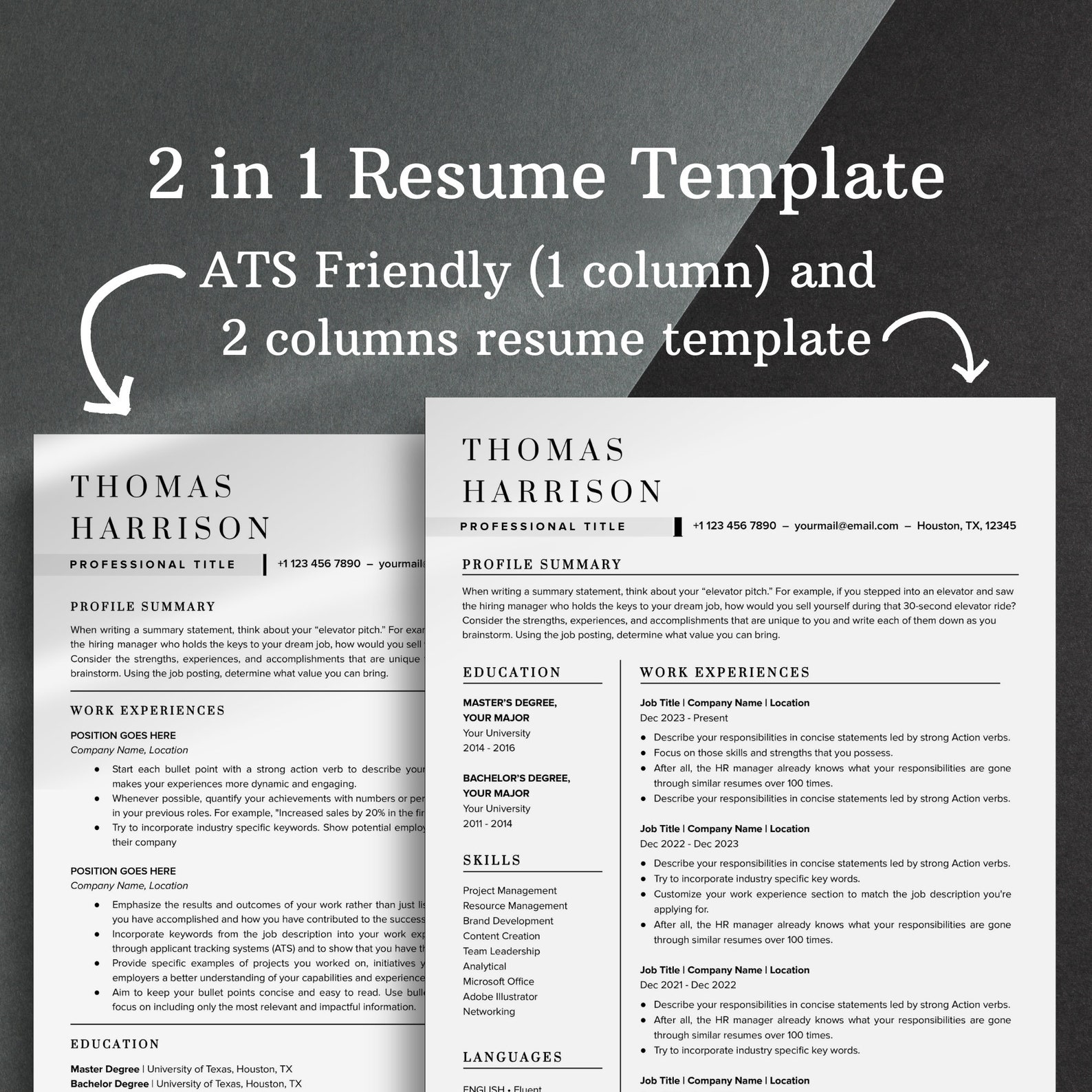 ATS Friendly Resume Template for Google Docs and Word | Cover Letter ...