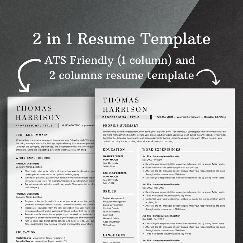 ATS Friendly Resume Template for Google Docs and Word | Cover Letter ...