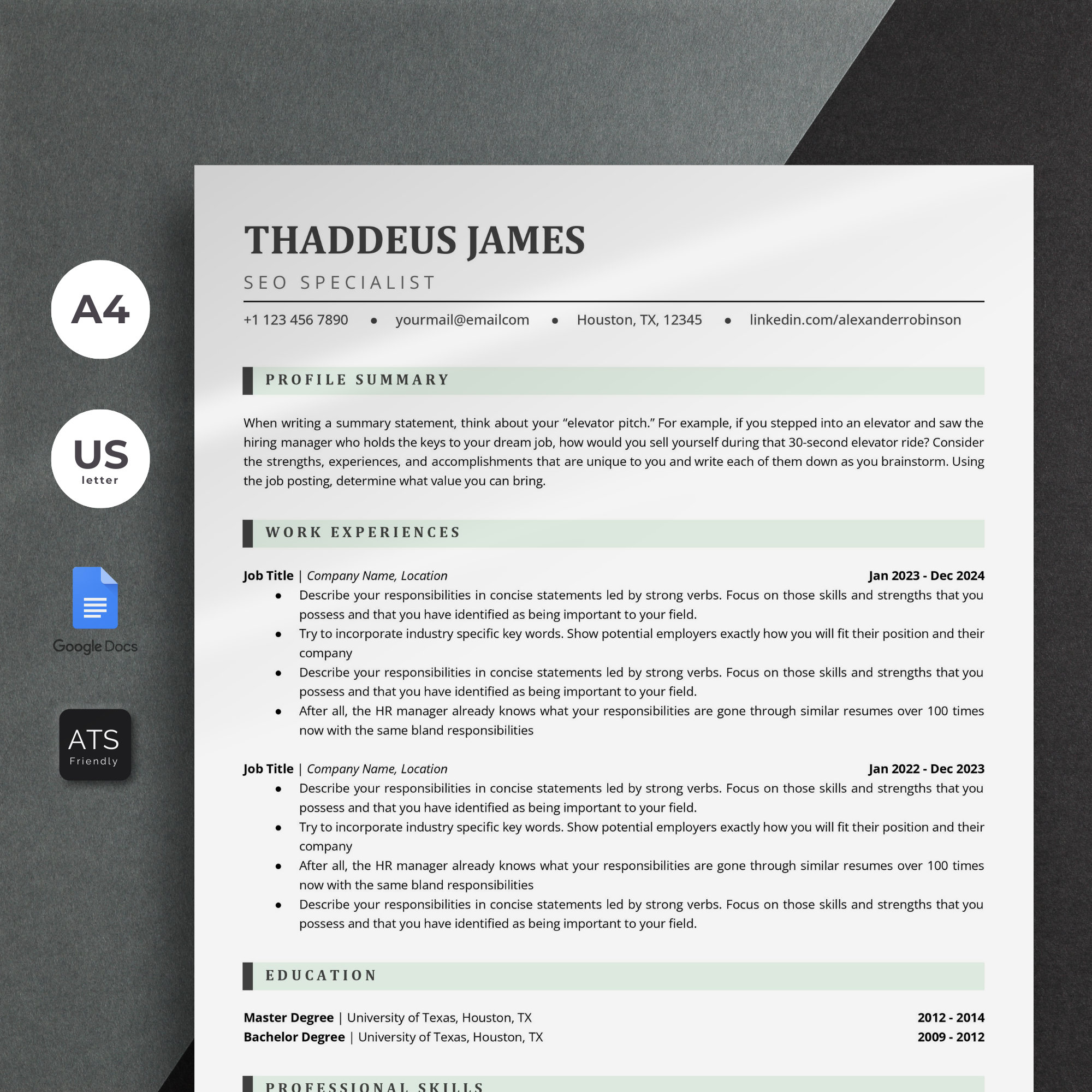 ATS Friendly Resume Template | Cover Letter & References Template ...