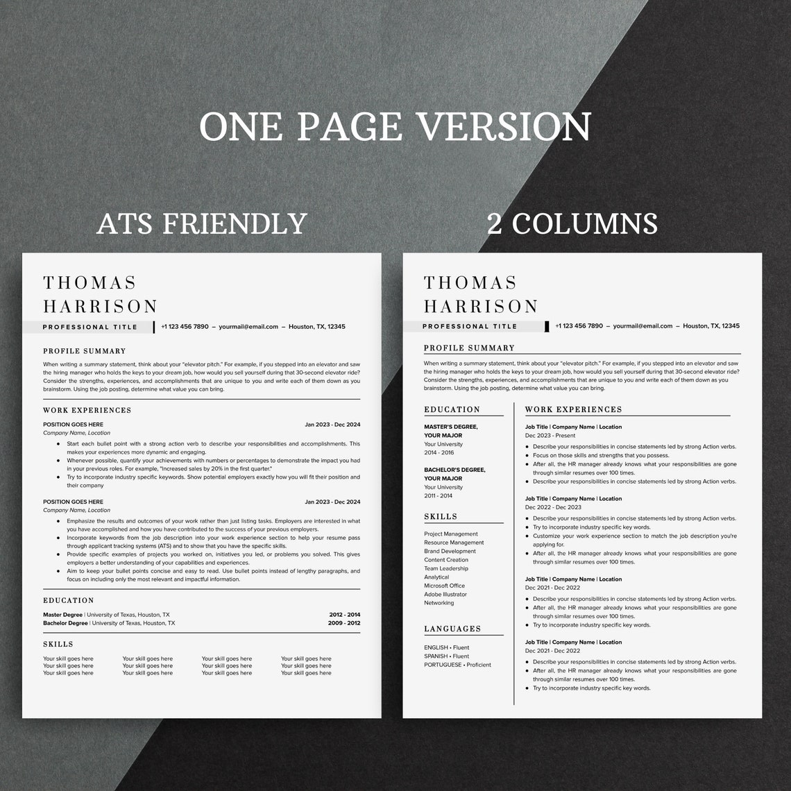 ATS Friendly Resume Template for Google Docs and Word | Cover Letter ...