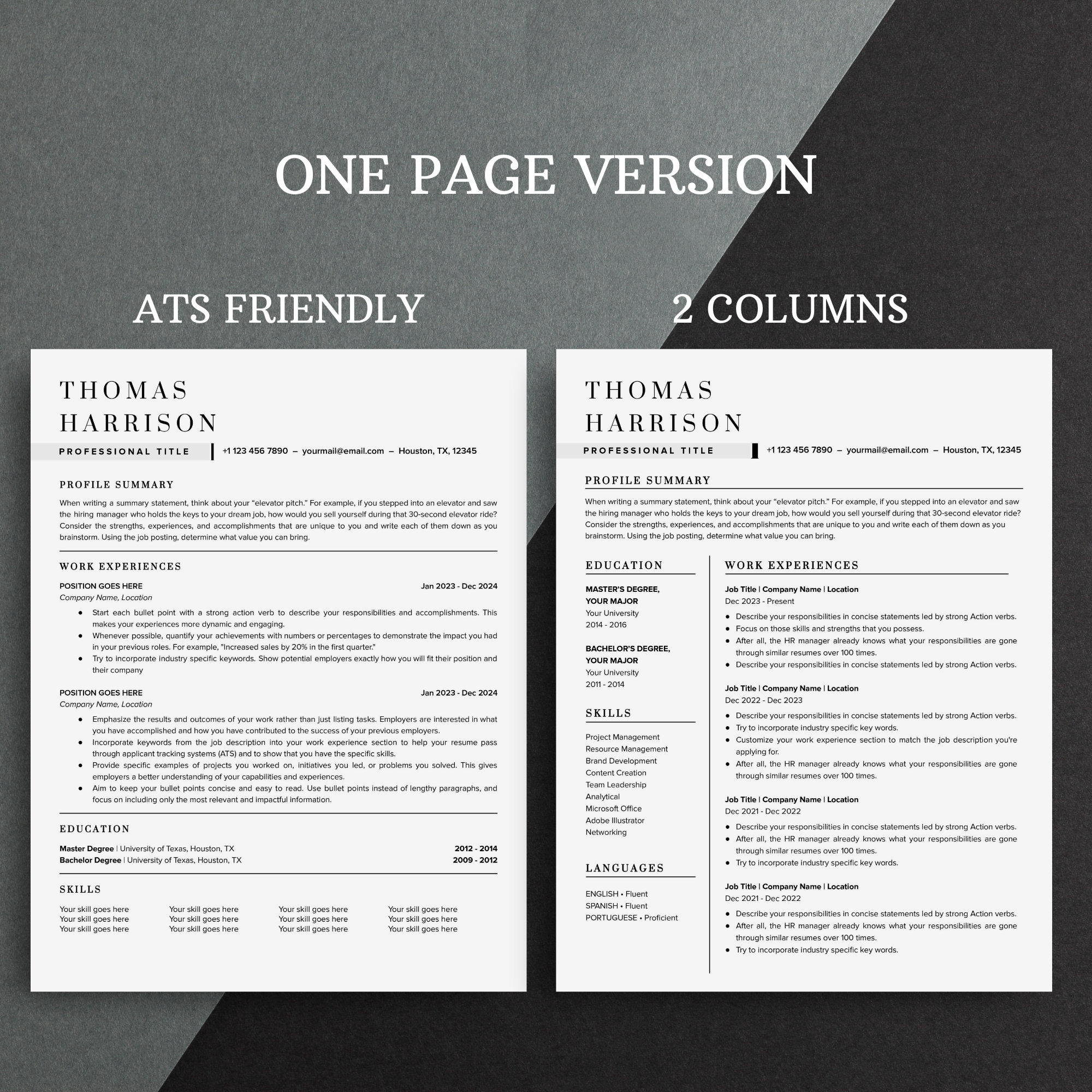 ATS Friendly Resume Template for Google Docs and Word Cover Letter ...