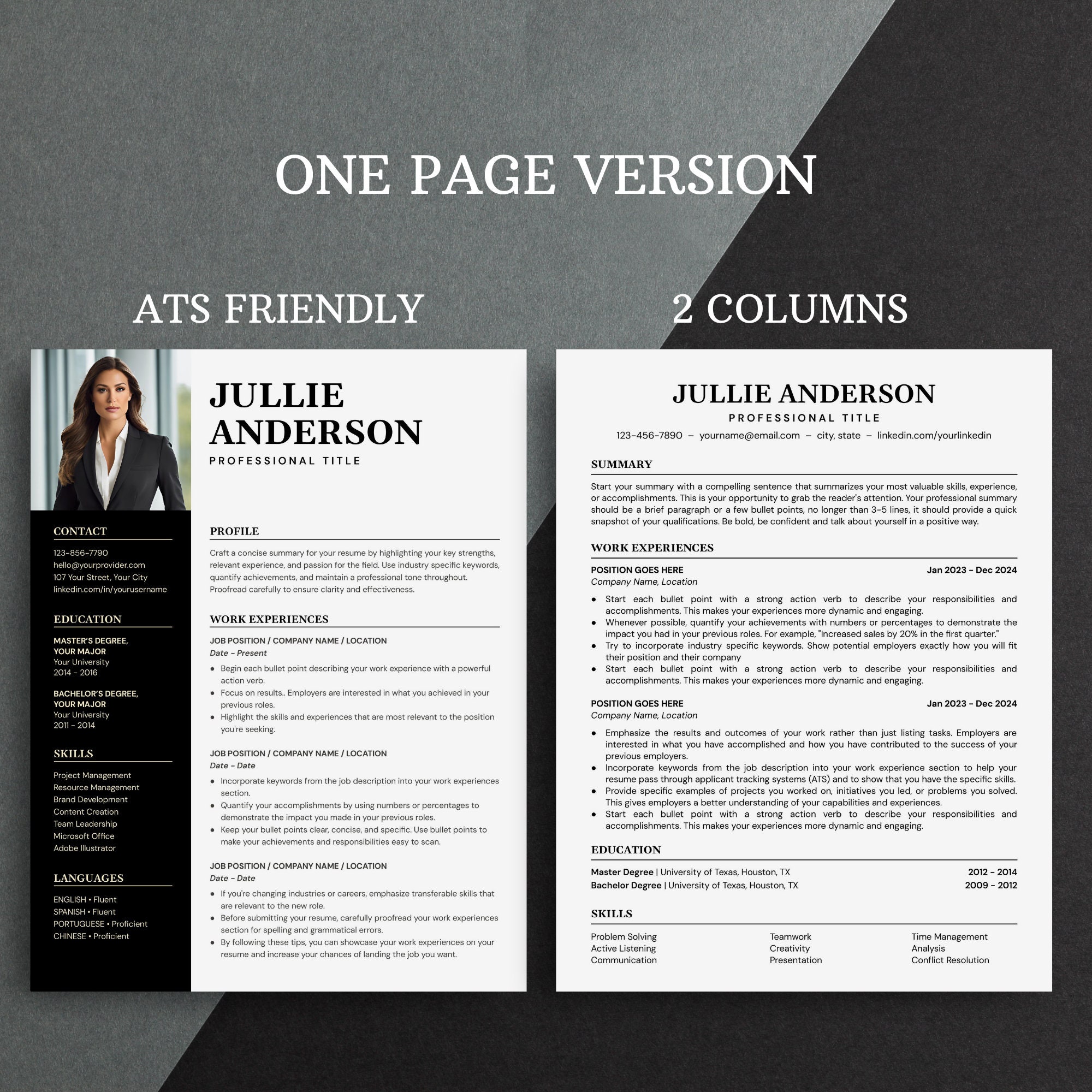 ATS Friendly Resume Template for Google Docs and Word Cover Letter ...