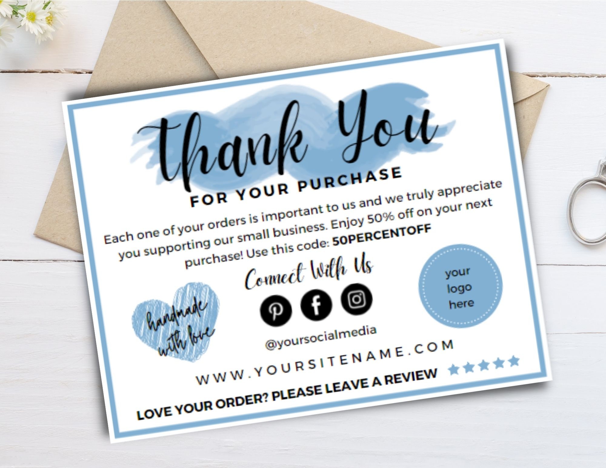 Etsy thank you card template blue business thank you note | Etsy Etsy thank you card template blue business thank you note | Etsy